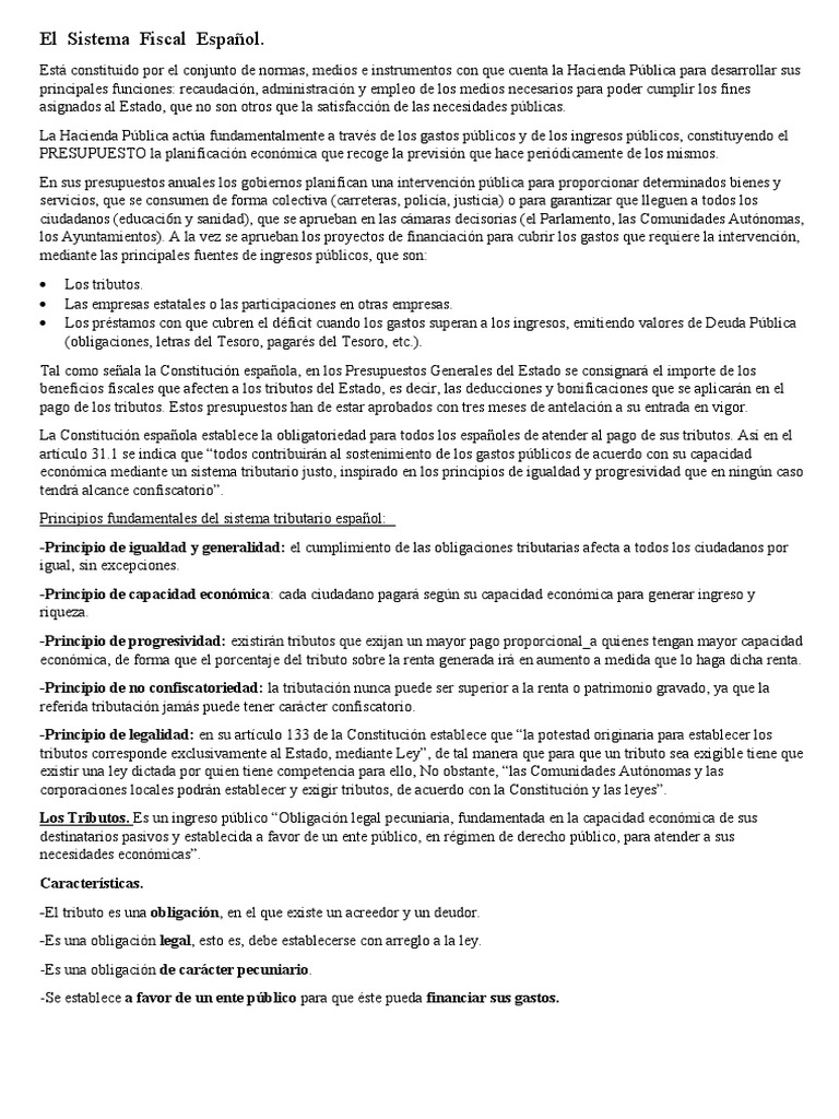 El Sistema Fiscal Español | PDF | Impuestos | Economias