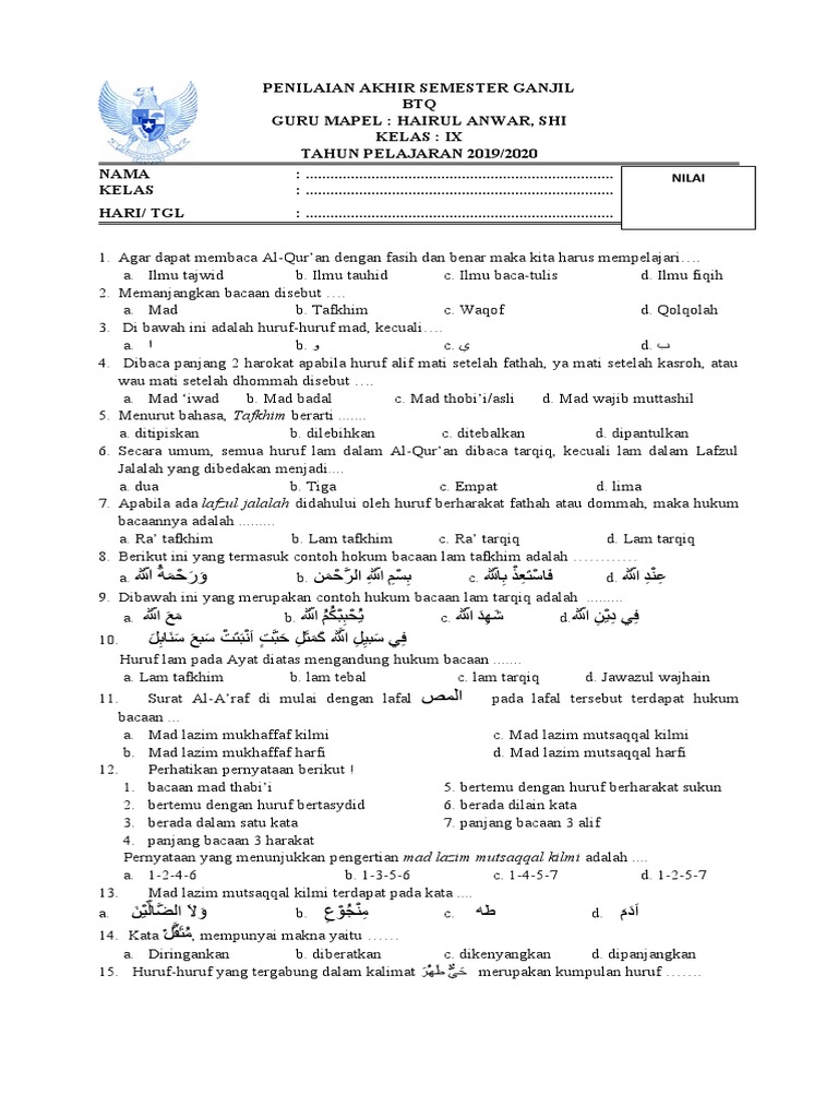 Soal BTQ Kelas 9 | PDF
