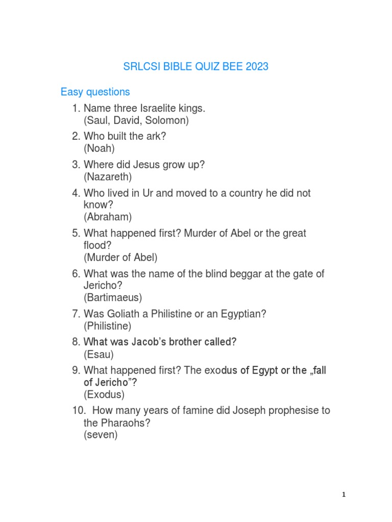 Bible Quiz Bee Questionaires SRLCS 2023 | Download Free PDF | Book Of ...