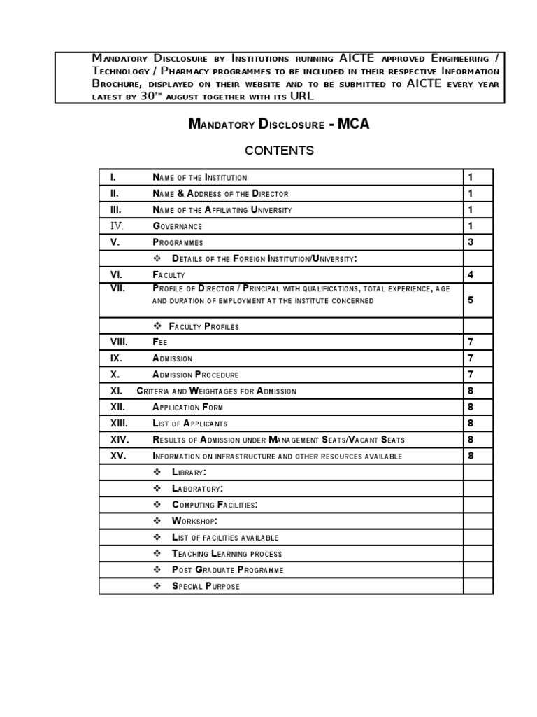 Mandatory disclosure-2009-2010-MCA | PDF | University And College ...