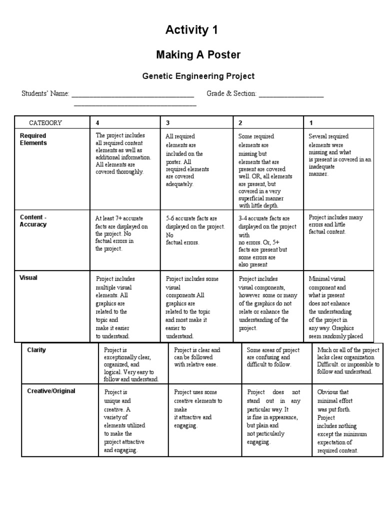 Rubric Genetic Engineering Project Poster Making | PDF | Graphics ...