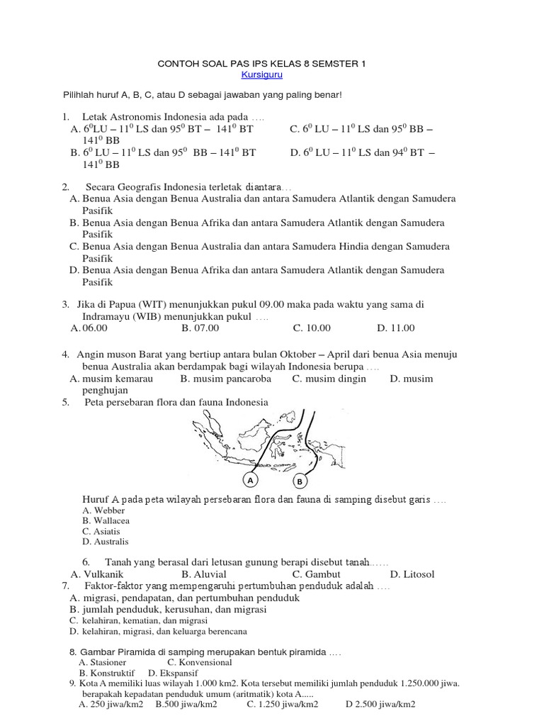 Contoh Soal PAS IPS Kelas 8 Semester 1 PDF | PDF | Perjalanan | Sejarah