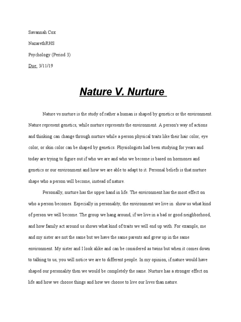 Nature Vs Nurture Assignment | PDF | Nature Versus Nurture | Psychology