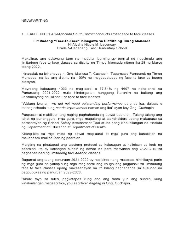 Newswriting District Paper | PDF