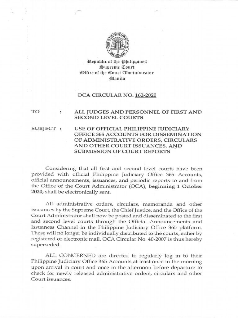 OCA Circular No. 162 2020 | PDF
