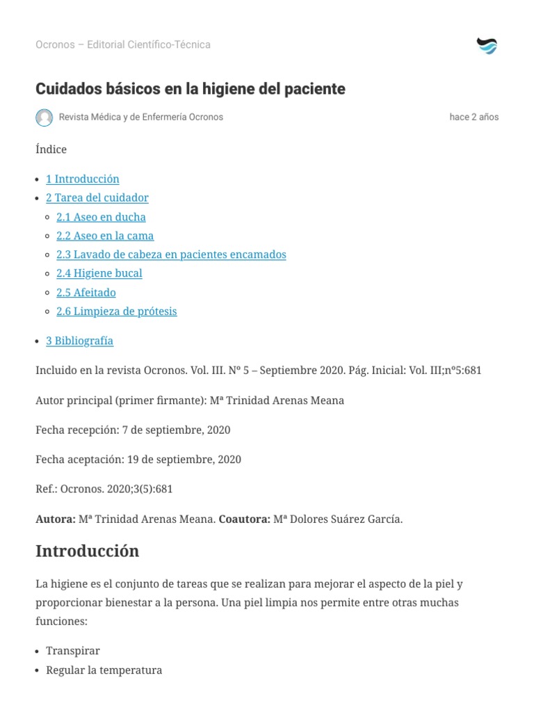 Cuidados Básicos en La Higiene Del Paciente - Ocronos - Editorial ...