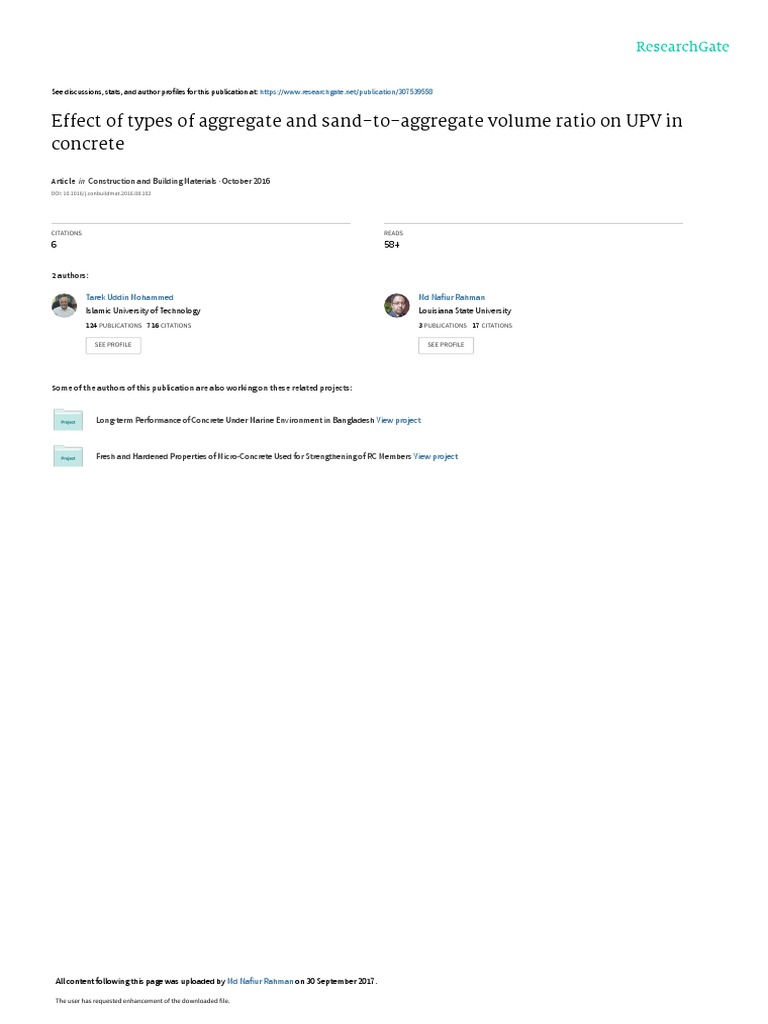 Effect of Types of Aggregate and Sand-To-Aggregate Volume Ratio On UPV | PDF | Concrete ...