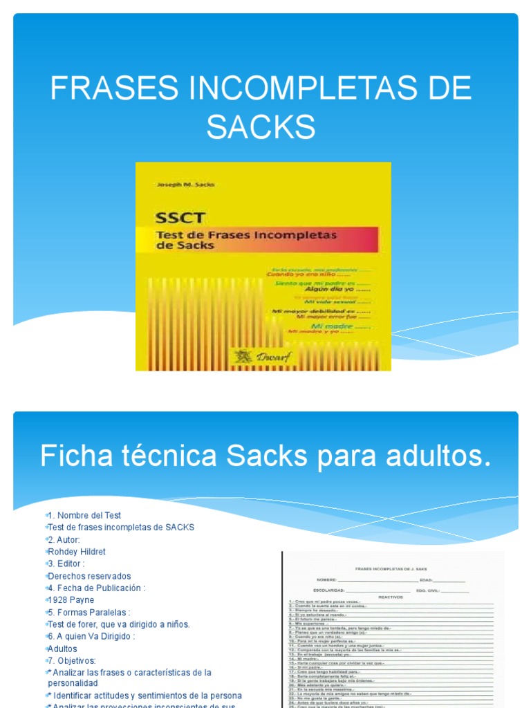 Test de Frases Incompletas Sacks Adultos | PDF | Sicología | Ciencia ...
