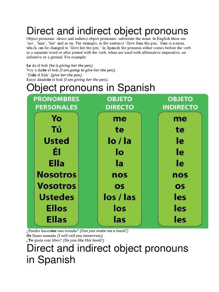 Direct and Indirect Object Pronouns | PDF | Verb | Pronoun