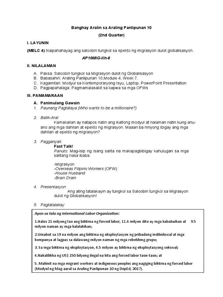 Banghay Aralin Sa Araling Panlipunan 10 | PDF