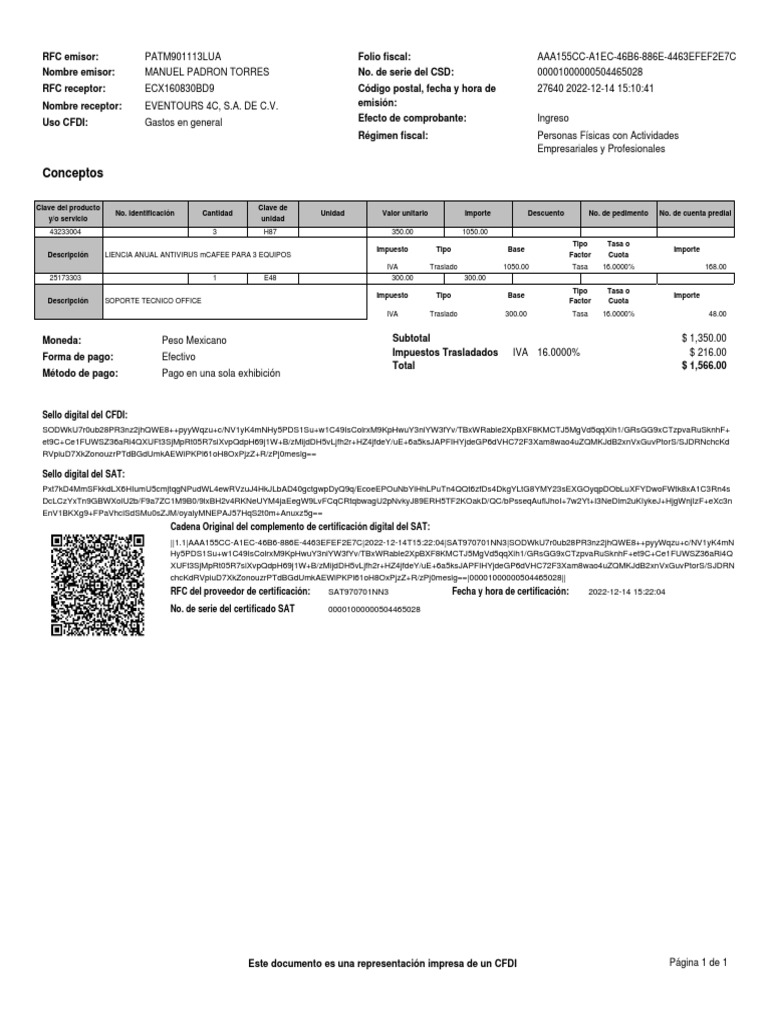Conceptos: Sello Digital Del CFDI | PDF | Economias | Pagos