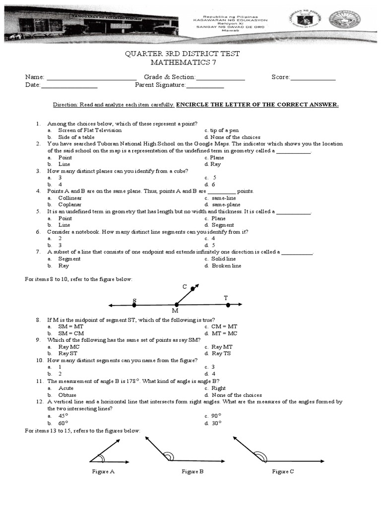3rd Quarter Exam District Grade 7 | Download Free PDF | Line (Geometry ...