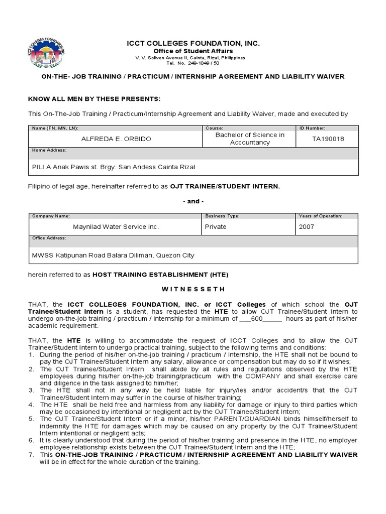 Internship Agreement | PDF | Internship | Job Hunting