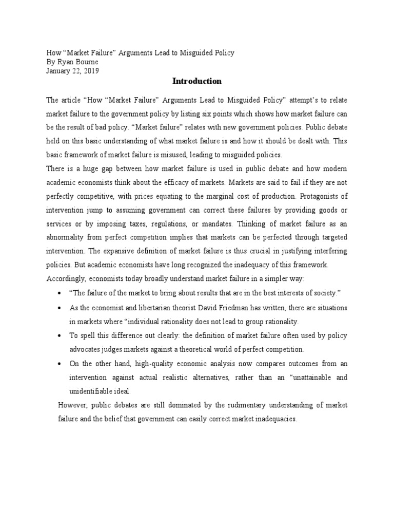 Defining Market Failure: Debunking Common Misuses of the Concept That ...