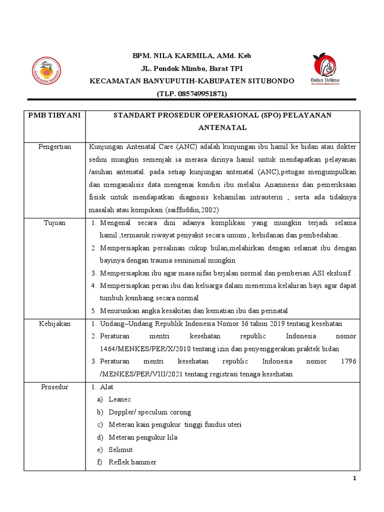 SOP Pelayanan Antenatal dan Persalinan | PDF | Kesehatan Holistik
