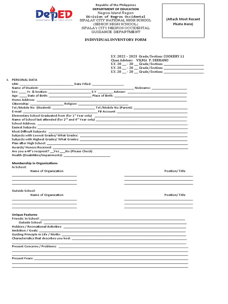 Individual Inventory Form | PDF