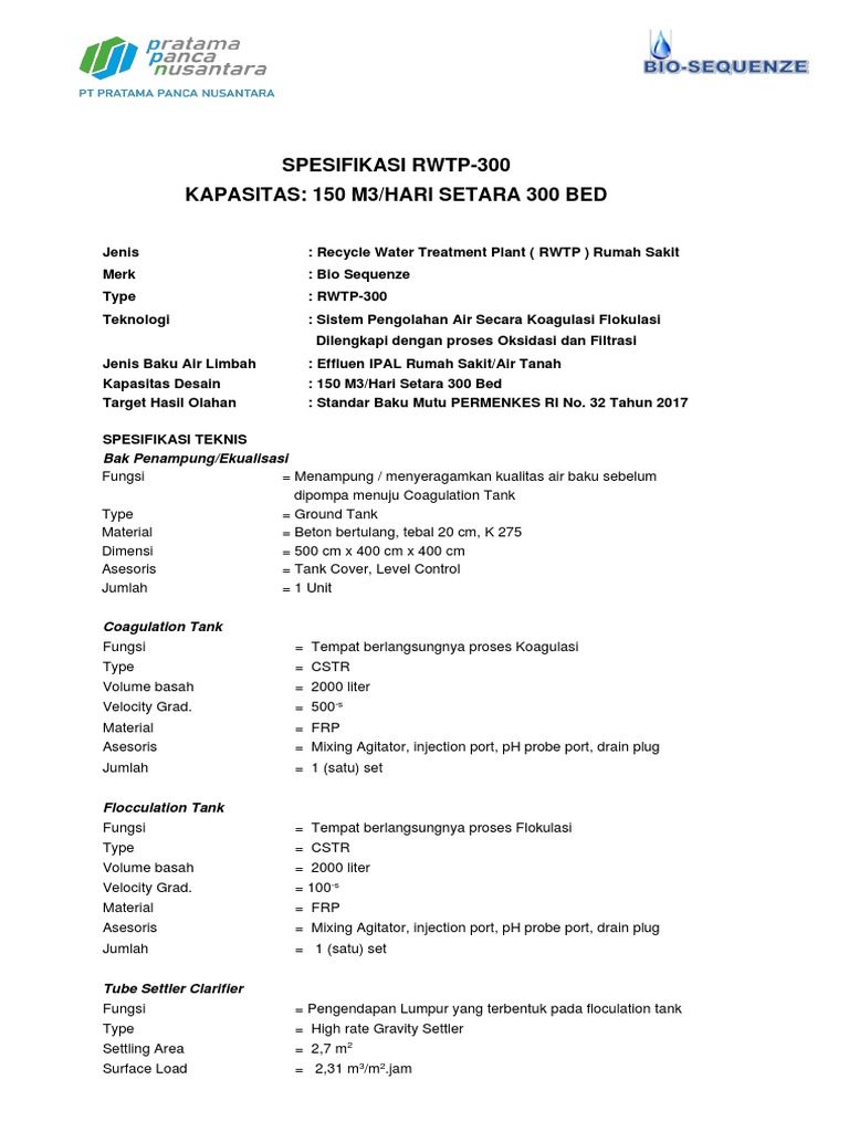 Spesifikasi RWTP 300 | PDF | Filtration | Applied And Interdisciplinary Physics