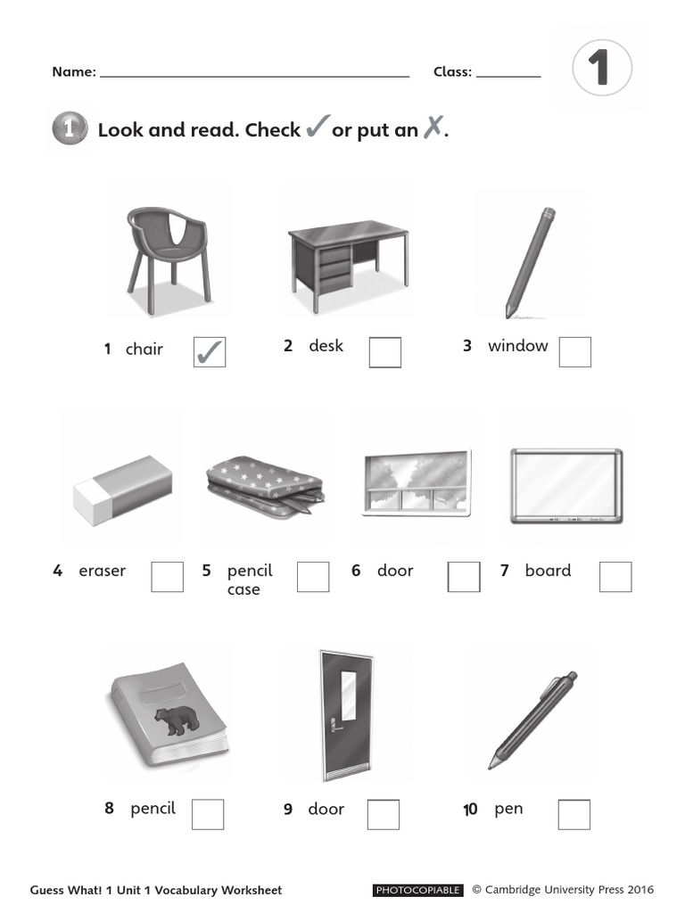 Guess What - 1 - AE - Unit - 1 - Vocabulary Worksheet | PDF