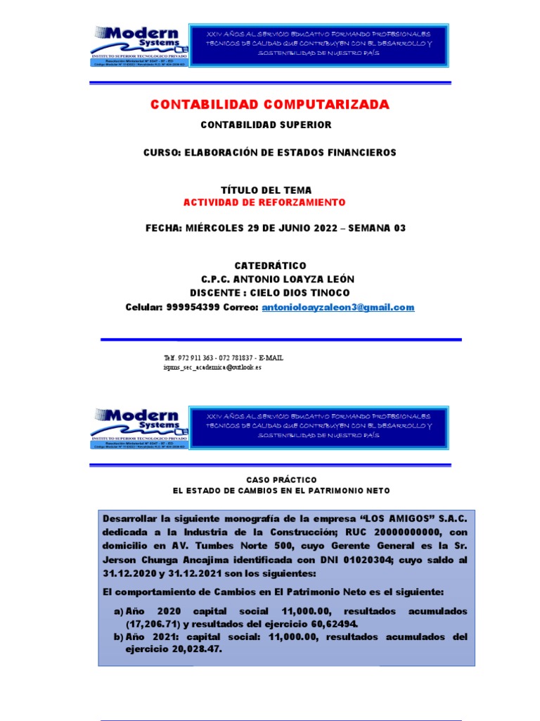 ESTADO CAMBIOS PATRIMONIO | PDF | Contabilidad | Negocios económicos