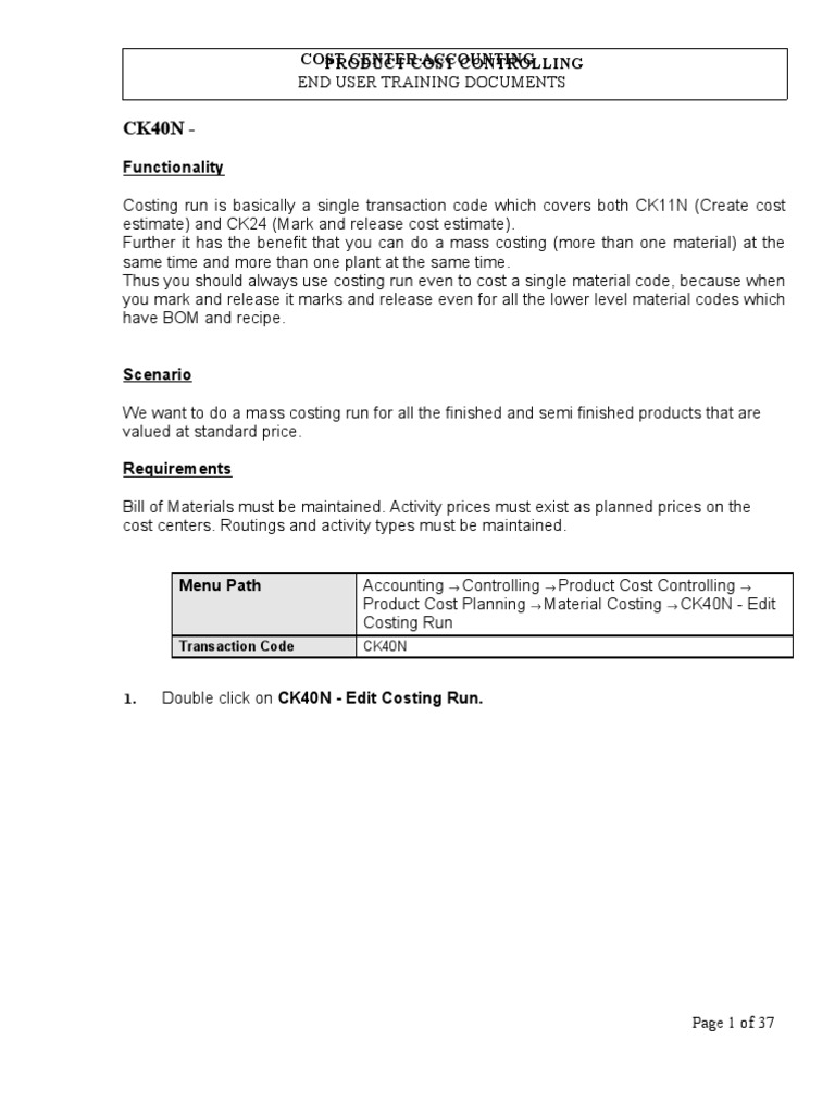CK40N Costing Run User Guide | PDF | Cost Accounting | Cost