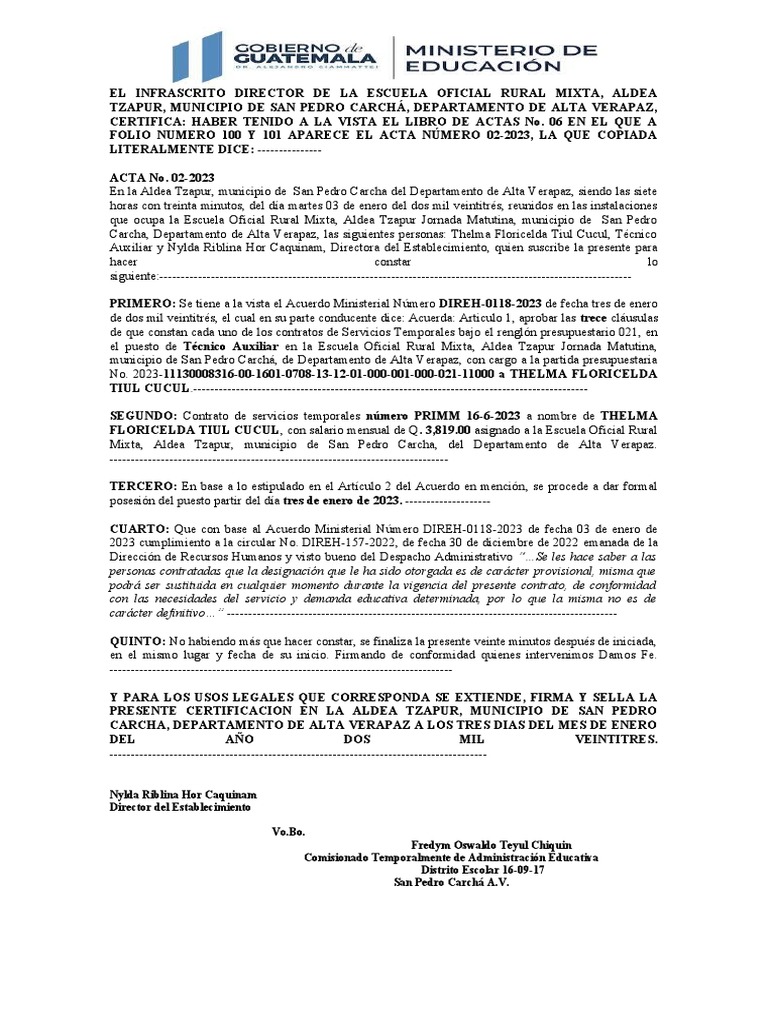 Modelo de Certificación de Acta-2023 | PDF | Gobierno