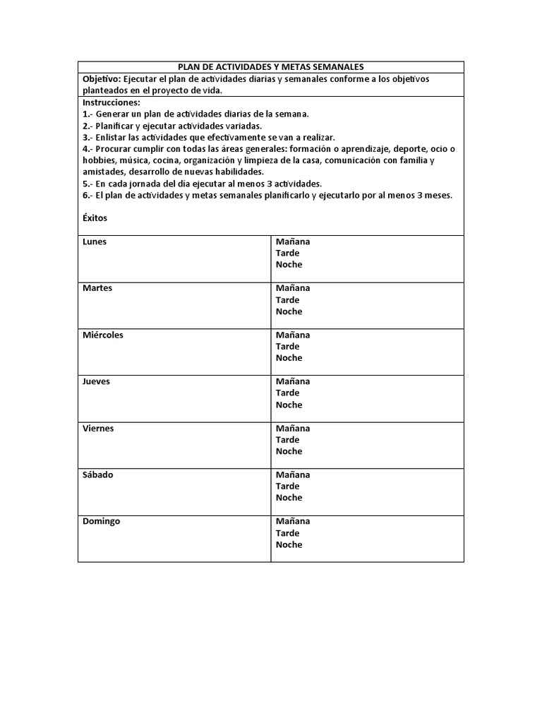 Plan de Actividades y Metas Semanales | PDF