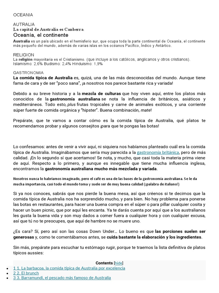 Comida y Bebidas Típicas de Australia | PDF | Ropa | Australia