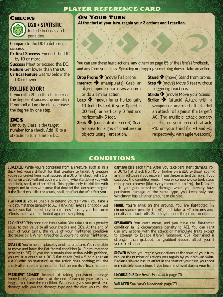 Pathfinder 2E Player Reference Guide | PDF | Dice