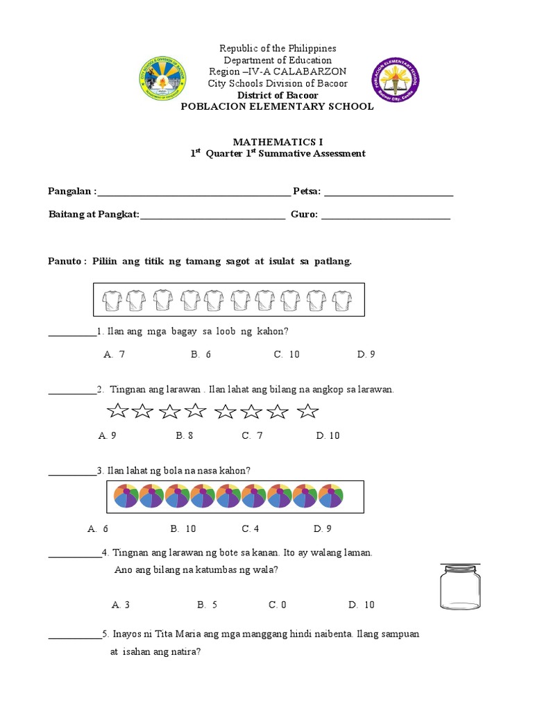 1ST MATH Summative Assessment wk1 2 | PDF