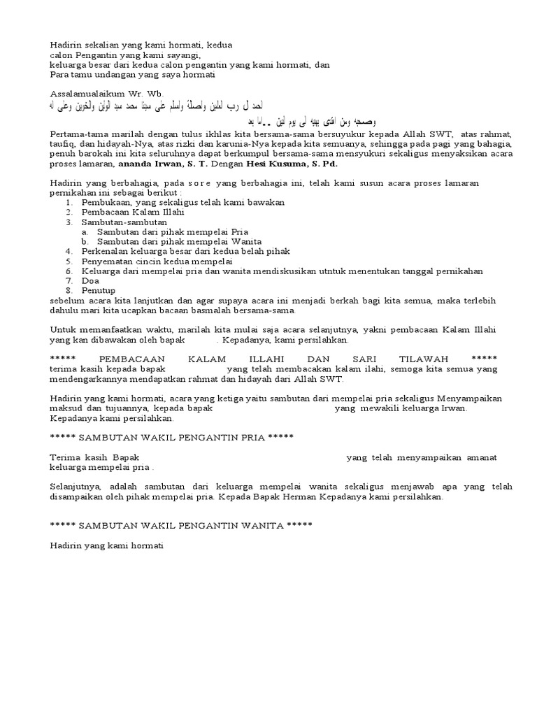 Contoh Naskah Pembawa Acara Lamaran Pernikahan | PDF