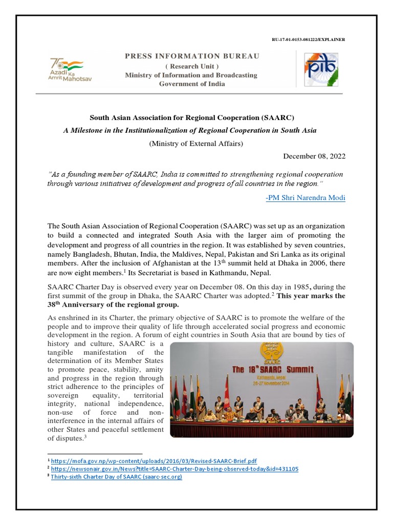 India's Commitment to Strengthening Regional Cooperation Through SAARC ...