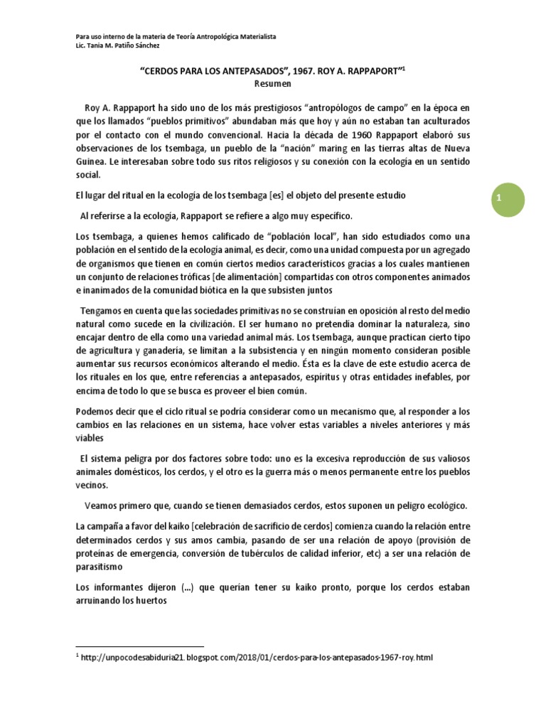 Ritual y ecología en los tsembaga | PDF | Rituales | Ecología
