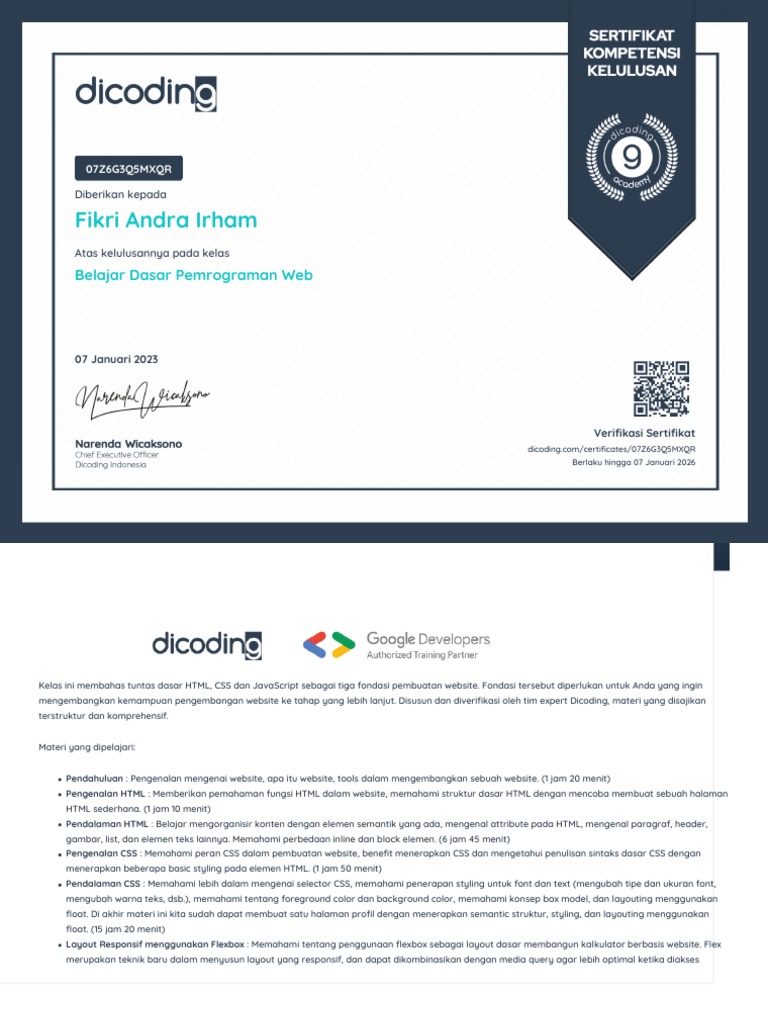 Sertifikat Dasar Web Programming | PDF