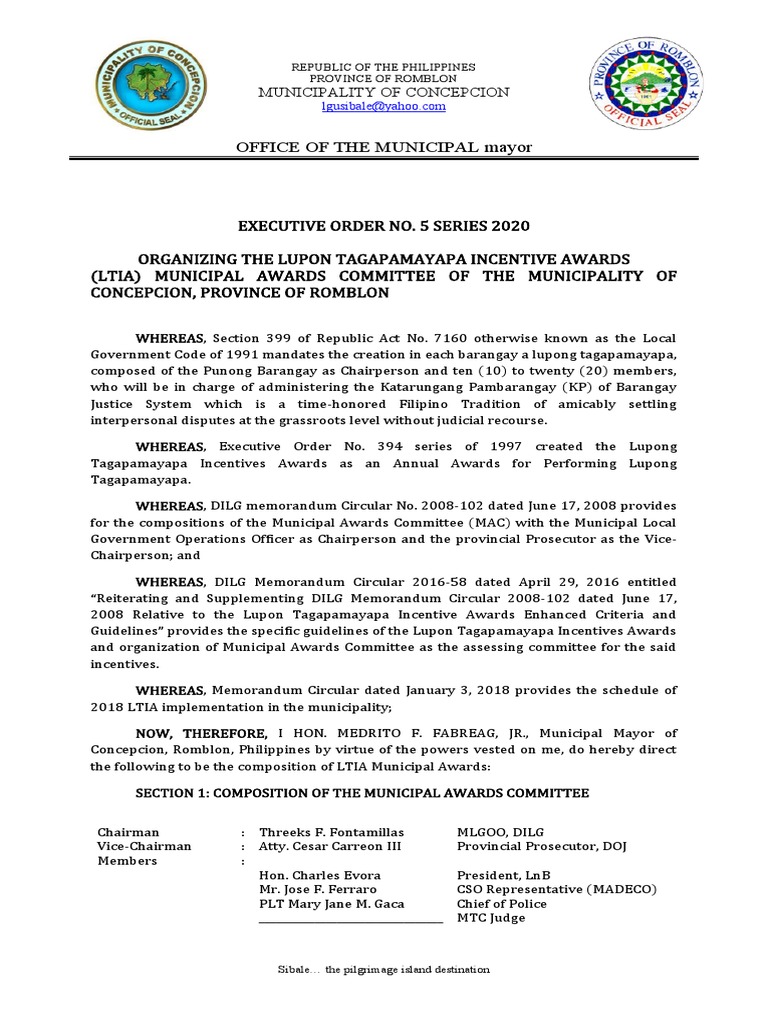 Organizing The Lupon Tagapamayapa Incentive Awards | PDF | Government ...