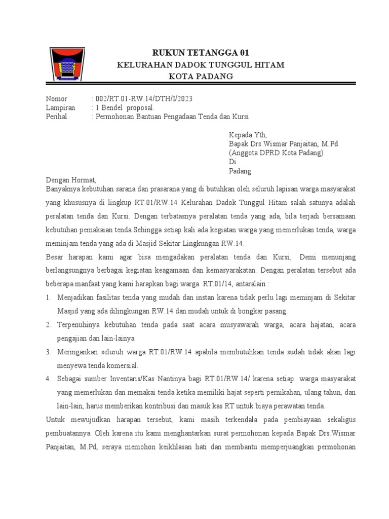 Proposal RT.01 Dadok Tunggul Hitam | PDF