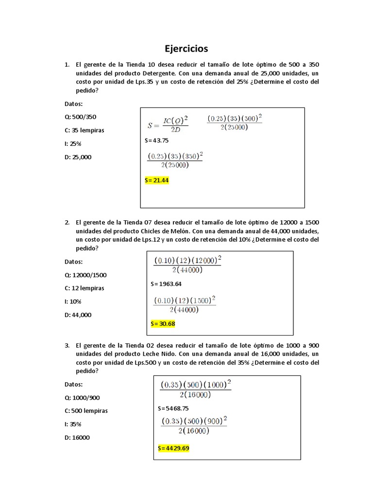 Ejercicios Costo de Pedido Geovanny Aceituno 32251078 | PDF