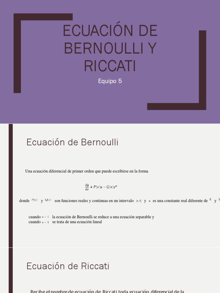 Ecuación de Bernoulli y Riccati | PDF