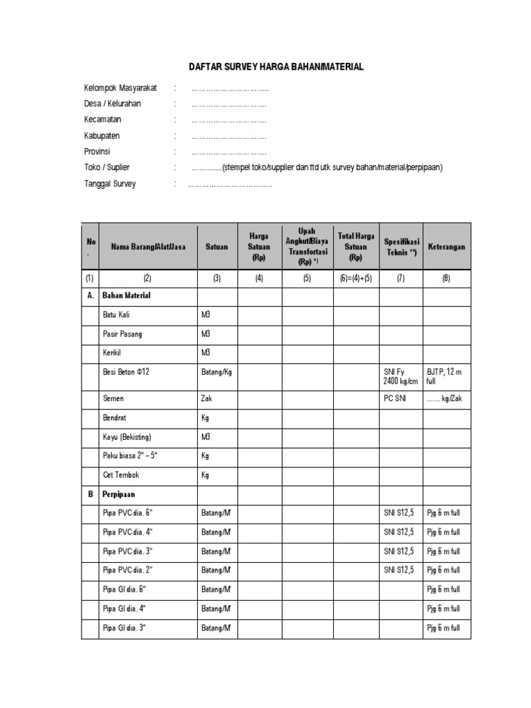 Survey Harga Bahan | PDF