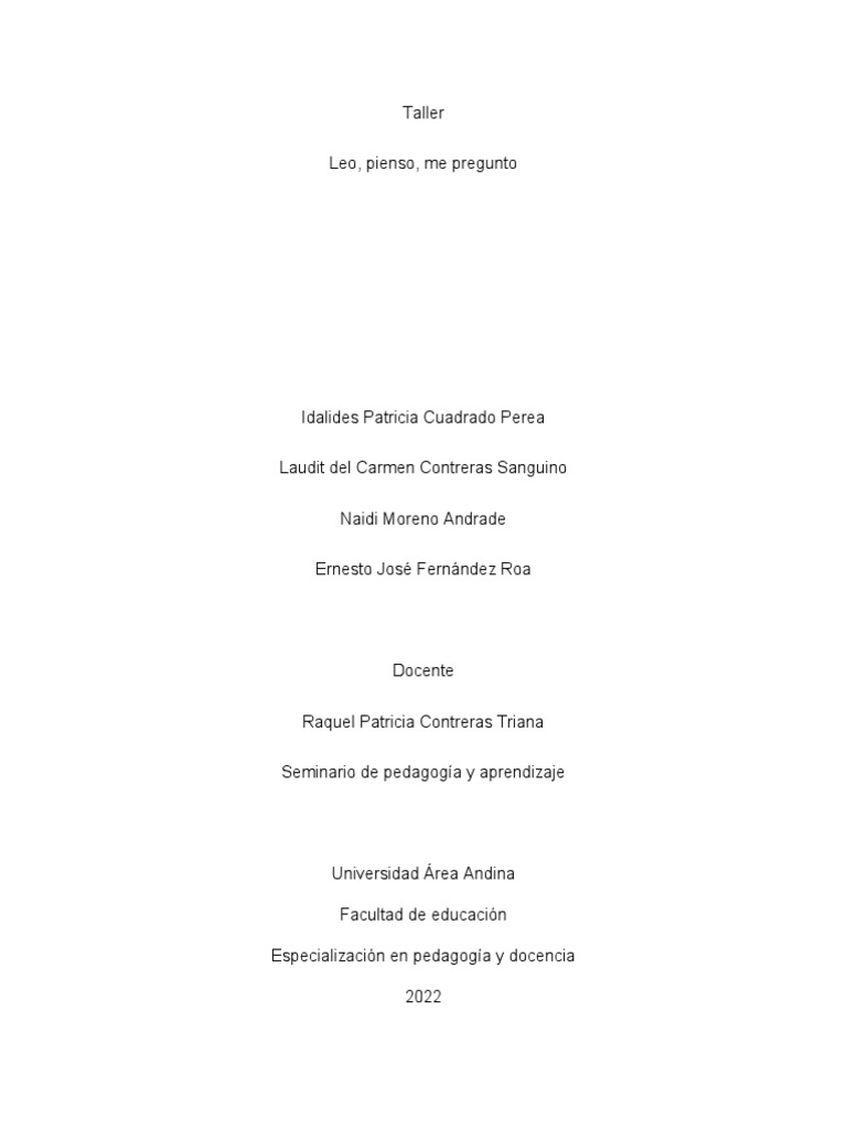 Taller-Leo-pienso-me Pregunto - Eje 2 | PDF | Constructivismo (filosofía de la educación ...