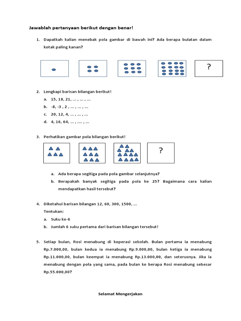 Latihan Pola Dan Barisan Bilangan - Kelas 4.1 | PDF