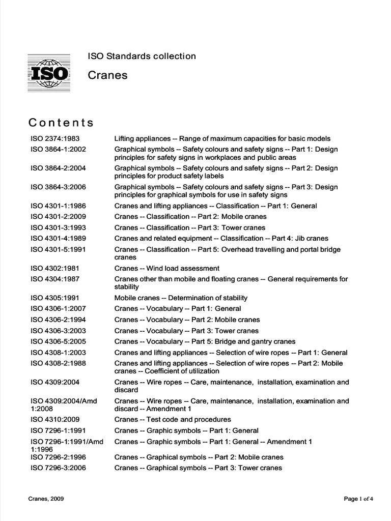 ISO Standards for Cranes and Lifting | PDF | Crane (Machine ...