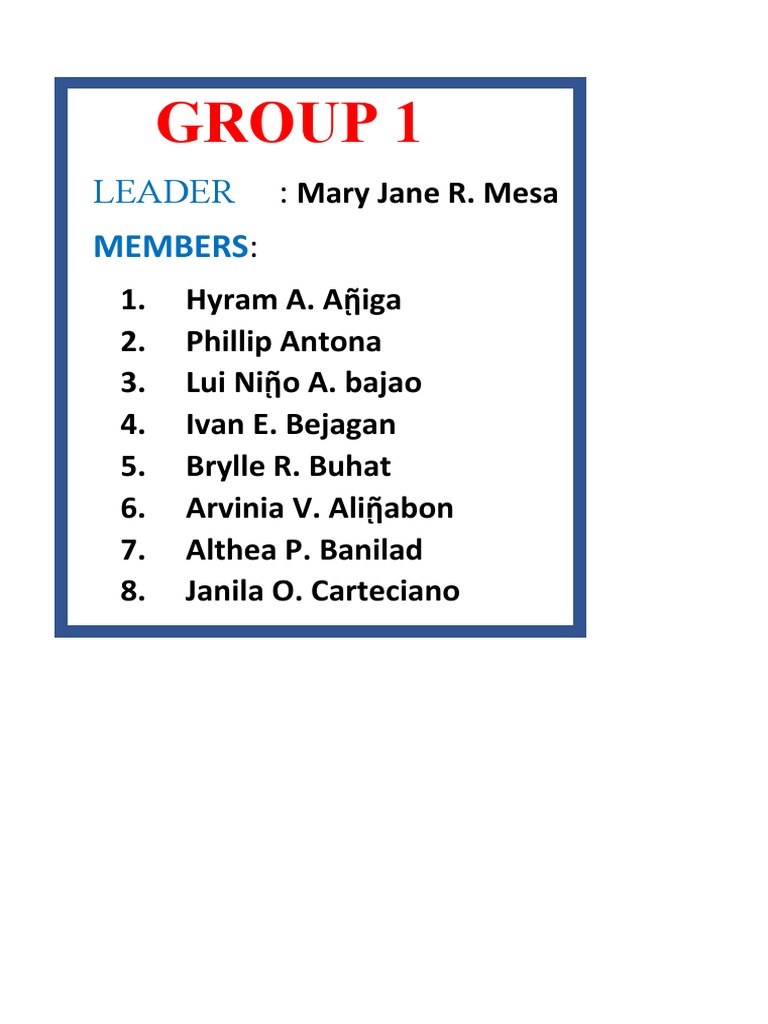 Group Leaders and Members List | PDF | Sports & Recreation | Wellness