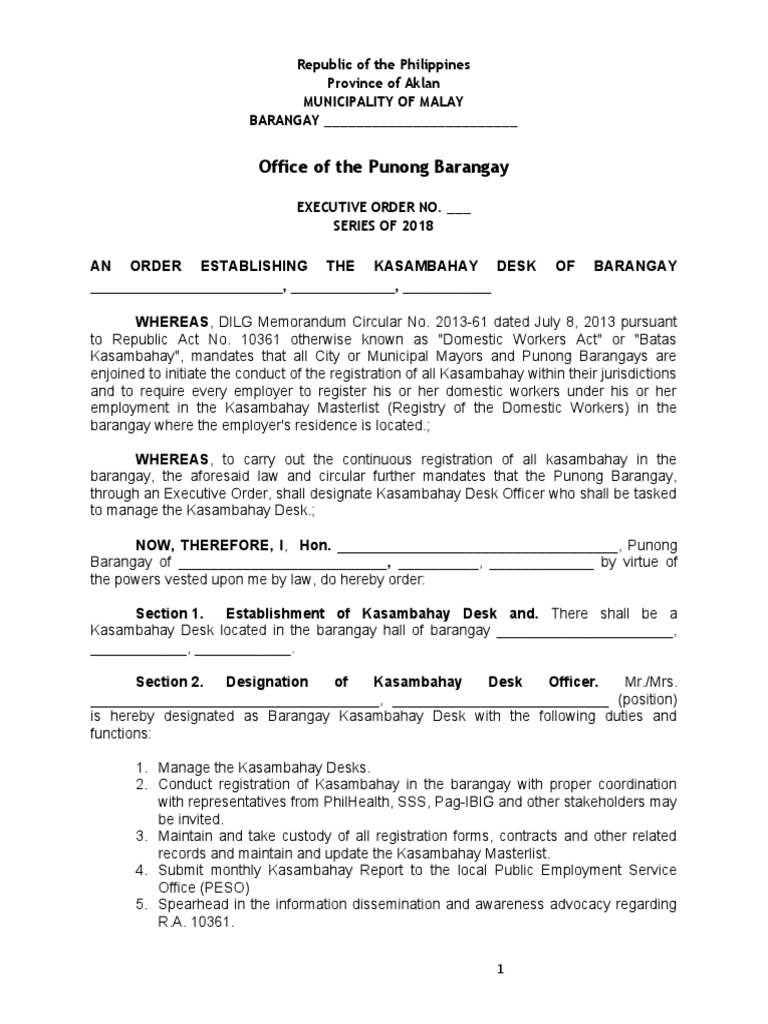 EO Kasambahay Desk | PDF | Public Law | Governance