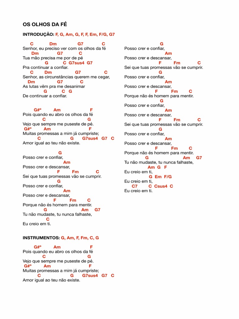 Os Olhos Da Fé (Cifra) | PDF