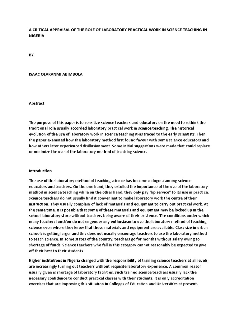 Lab Practicals Pdf Teaching Method Teachers