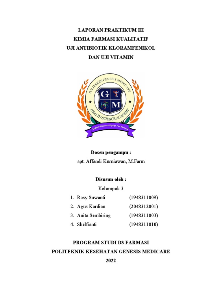 Laporan Praktikum Iii Kimia Farmasi (Antibiotik Dan Vitamin) | PDF Laporan Praktikum Iii Kimia Farmasi (Antibiotik Dan Vitamin) | PDF