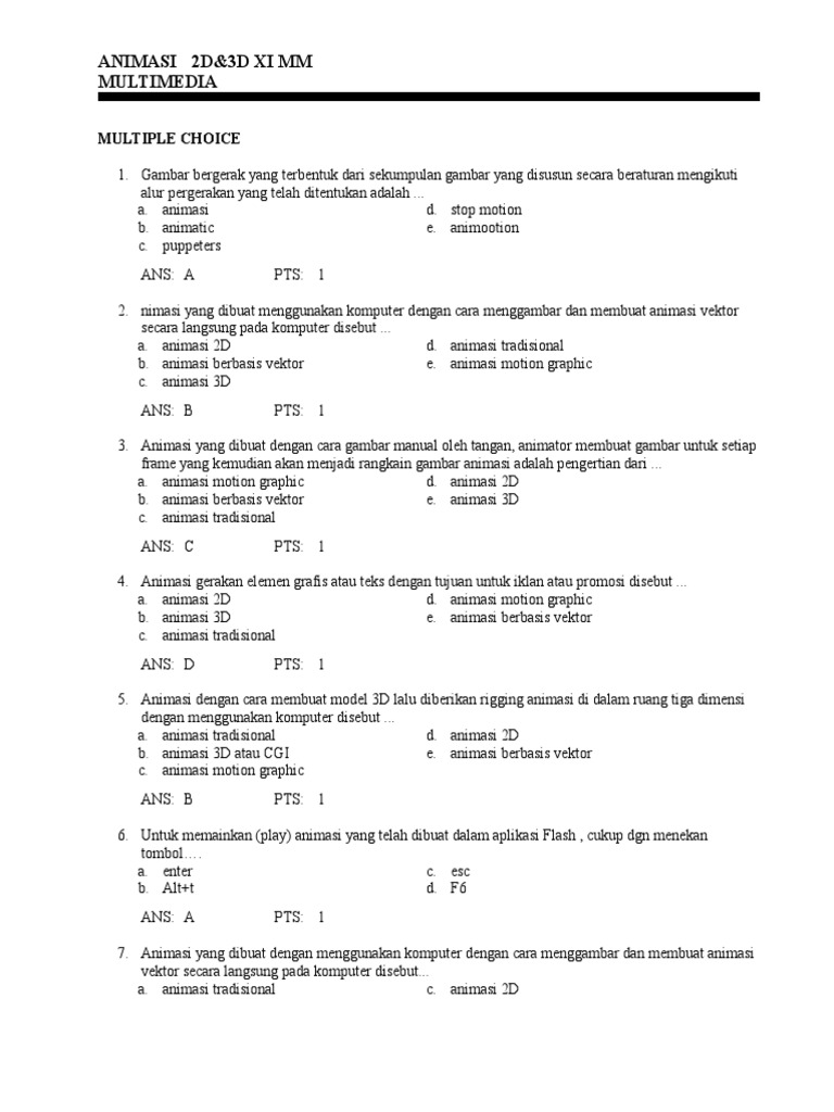 Kisi Kisi Pas Animasi 2d&3d Xi MM | PDF | Metode & Bahan Ajar | Komputer