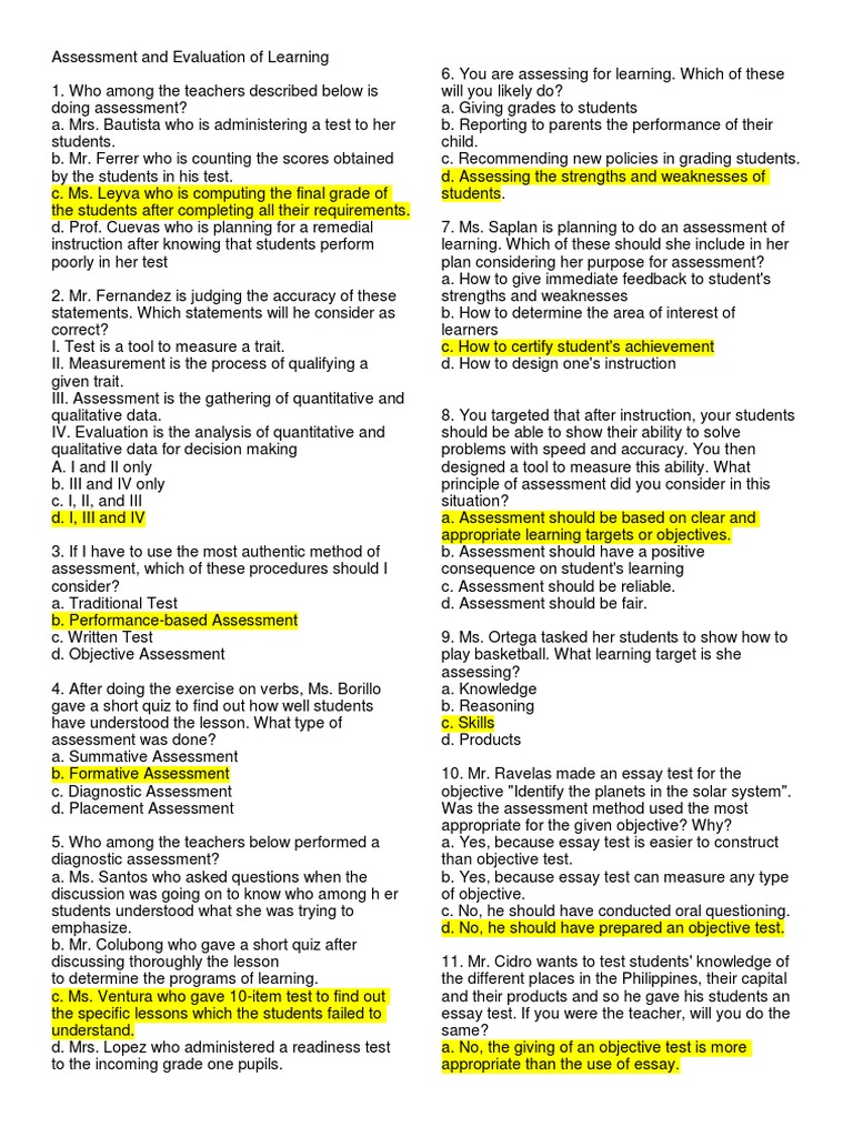 Assessment and Evaluation Reviewer | PDF | Educational Assessment ...