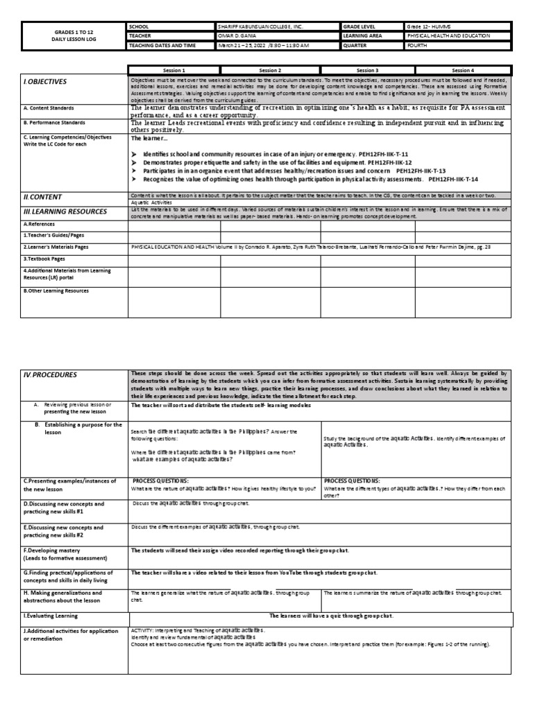 DLL Quarter4 M4 W4 | PDF | Learning | Teachers