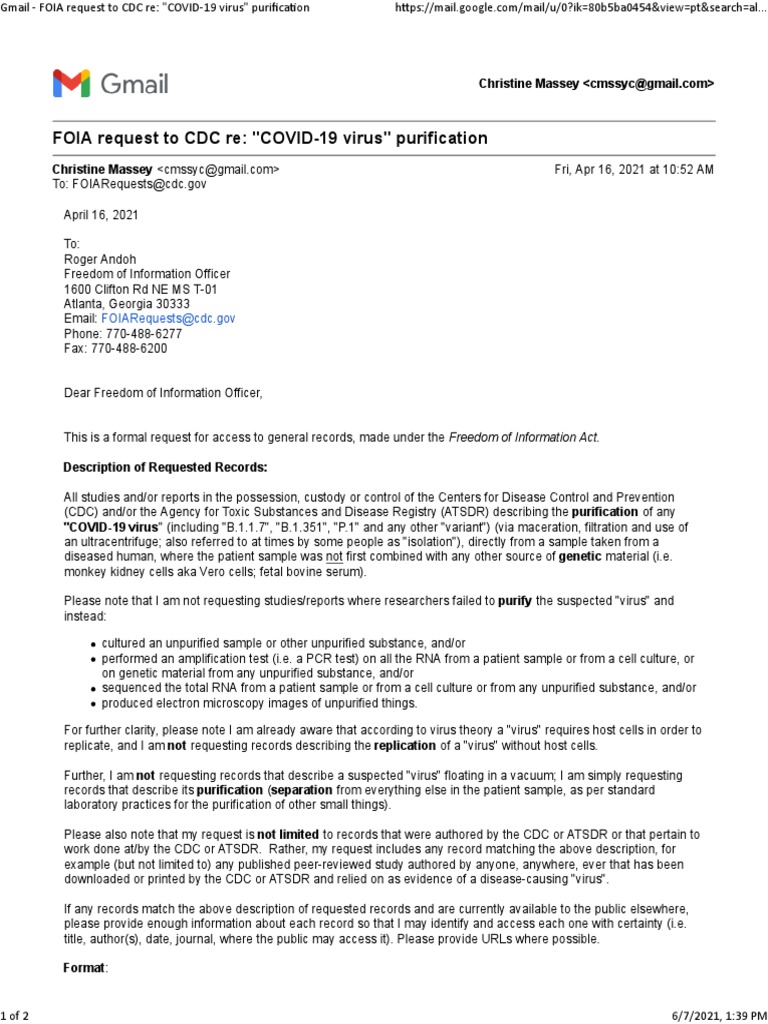 CDC FOIA Request Response No Records SARS COV 2 Purification | Download Free PDF | Virus ...